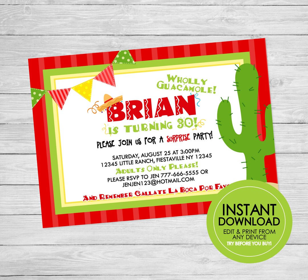Fiesta Party Invitation EDITABLE INSTANT DOWNLOAD Adult - Etsy