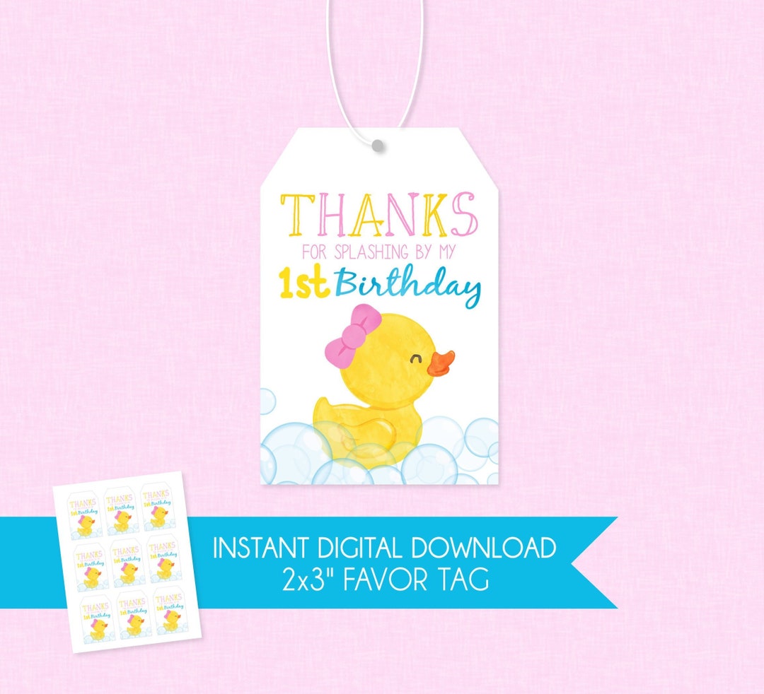 Girl Rubber Duck Birthday Favor Tag - INSTANT DOWNLOAD - Duckie ...