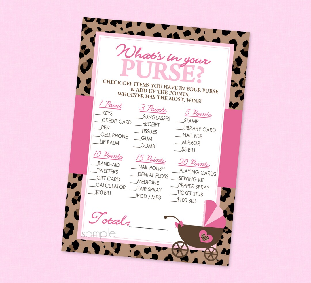 Leopard What's in Your Purse Baby Shower Game - INSTANT DOWNLOAD - Baby ...