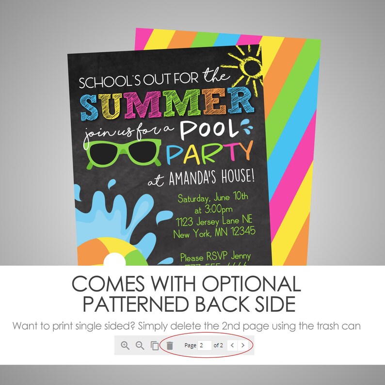School is Out Summer Pool Party Chalkboard Invitation - EDITABLE ...