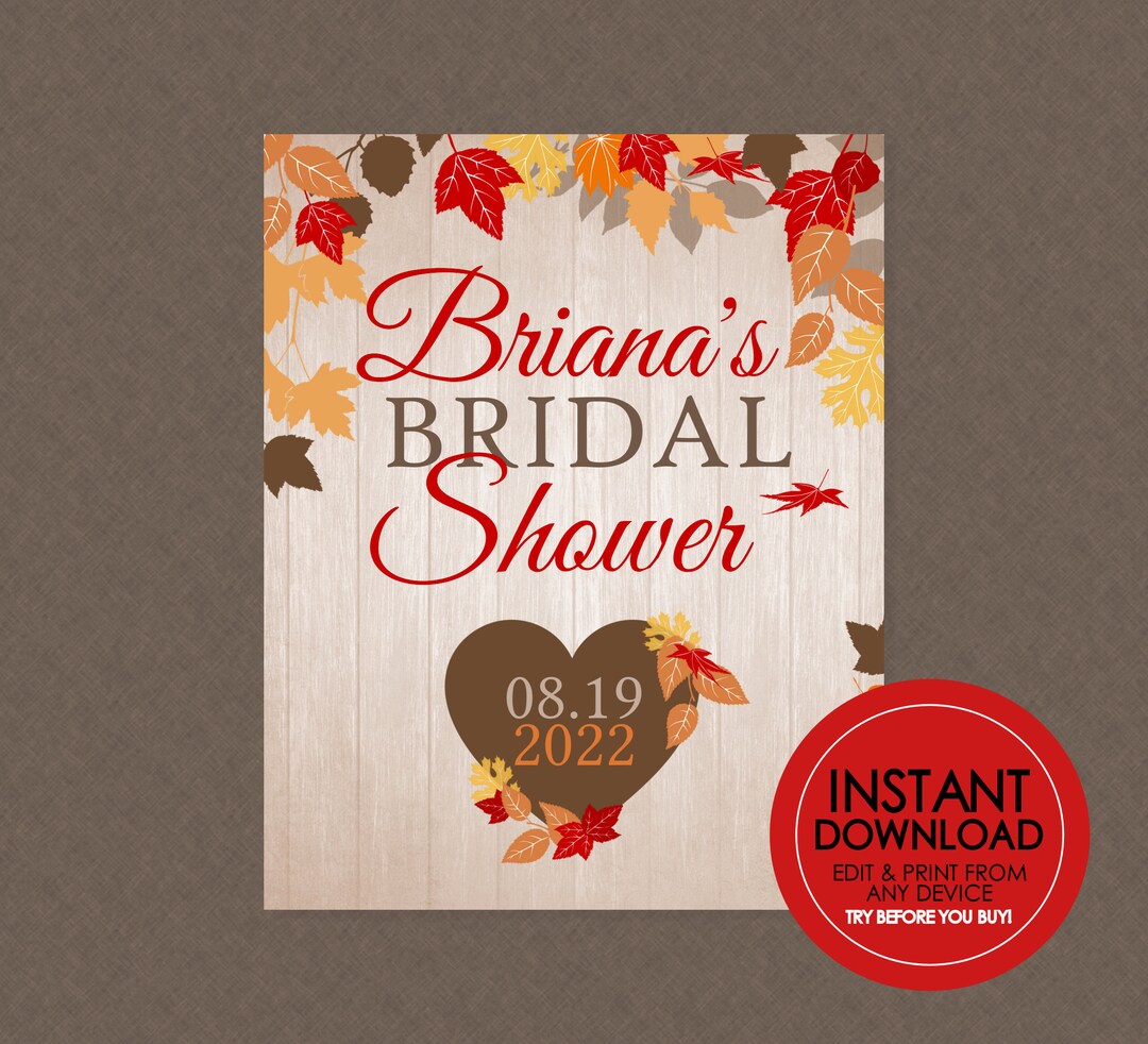 Fall Bridal Party Sign EDITABLE INSTANT DOWNLOAD Fall Wedding, Fall ...