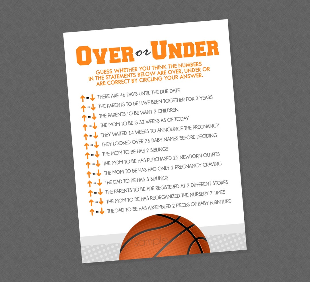 Basketball Over or Under Baby Shower Game INSTANT DOWNLOAD Basketball ...
