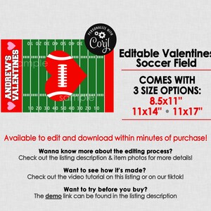 Printable Valentines Football Field for Box - EDITABLE INSTANT DOWNLOAD ...