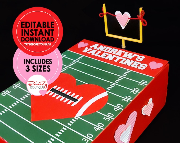 Printable Valentines Football Field for Box - EDITABLE INSTANT DOWNLOAD ...