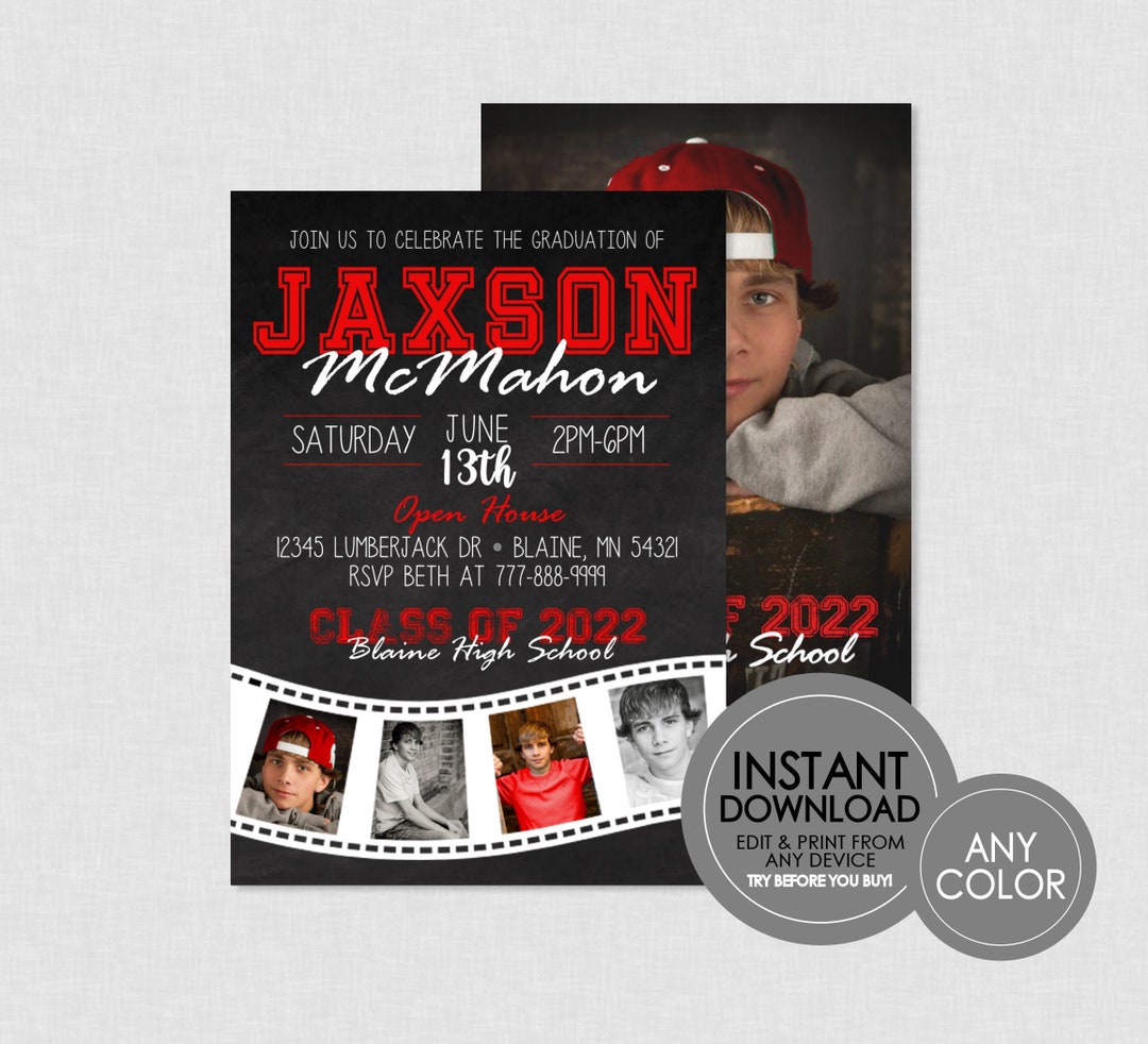 Graduation Photo Invitation EDITABLE INSTANT DOWNLOAD Multi Photo ...