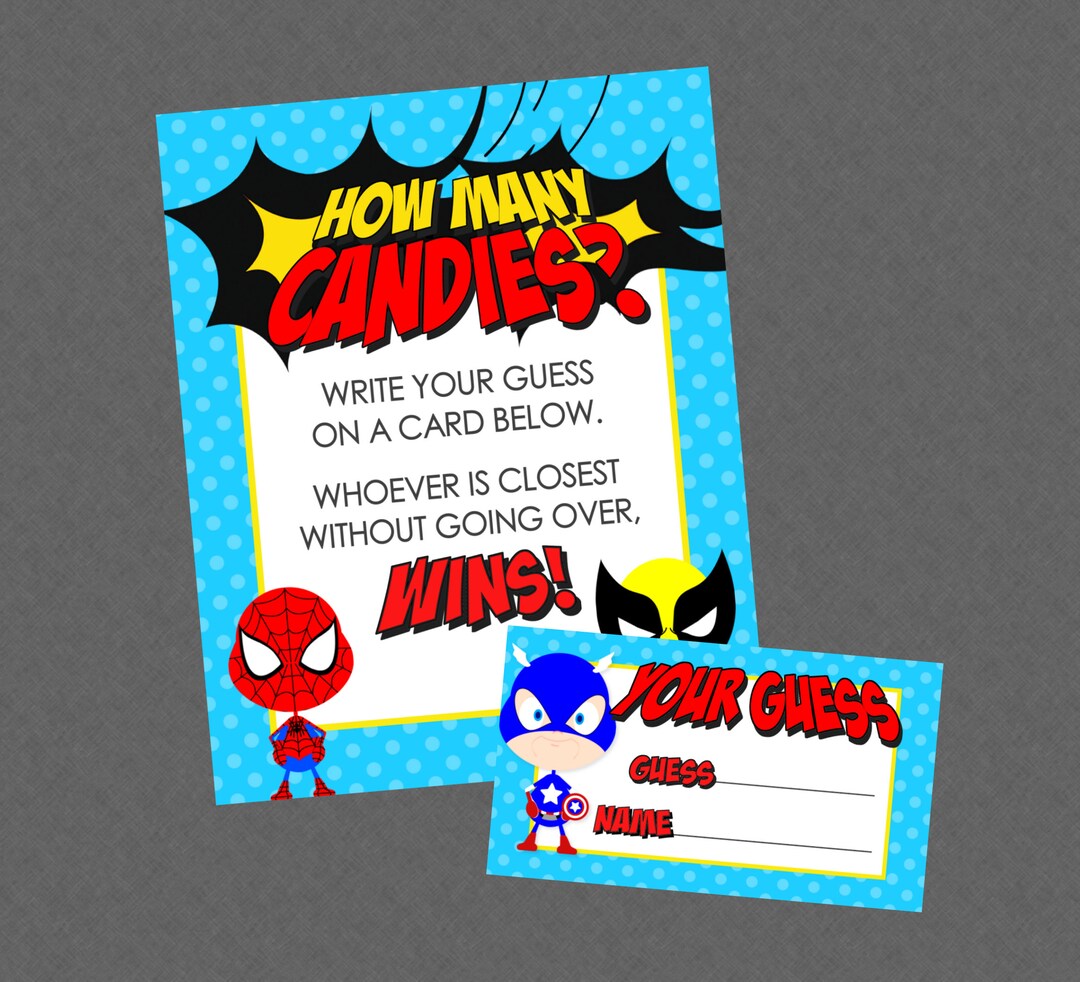 Superhero Guess How Many Candies Shower Game - INSTANT DOWNLOAD ...