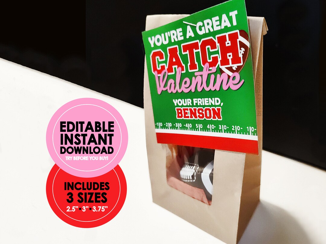 You're a Great Catch Printable Football Valentines EDITABLE INSTANT ...