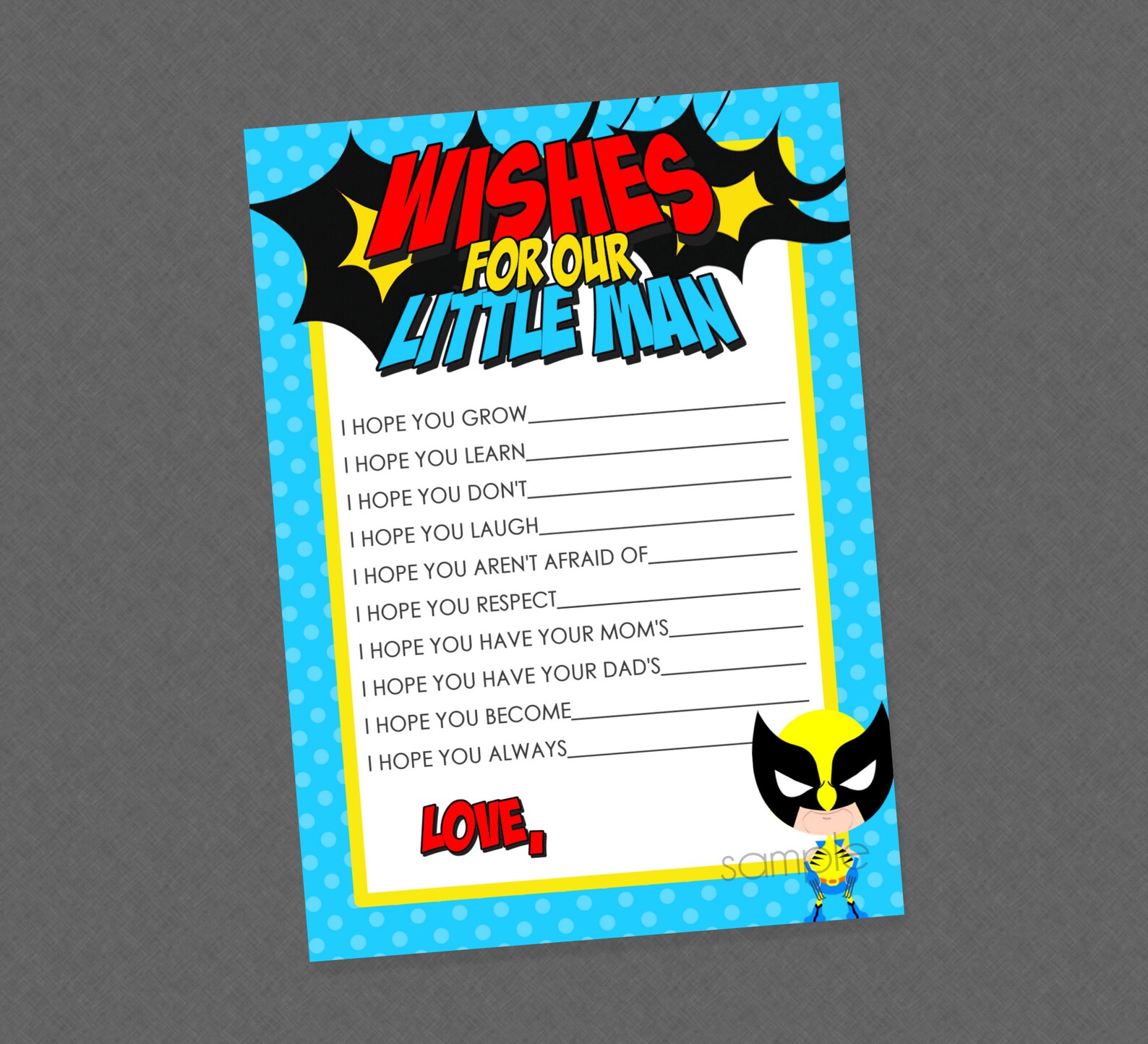 Superhero Wishes for Our Little Man Printable Card - INSTANT DOWNLOAD ...