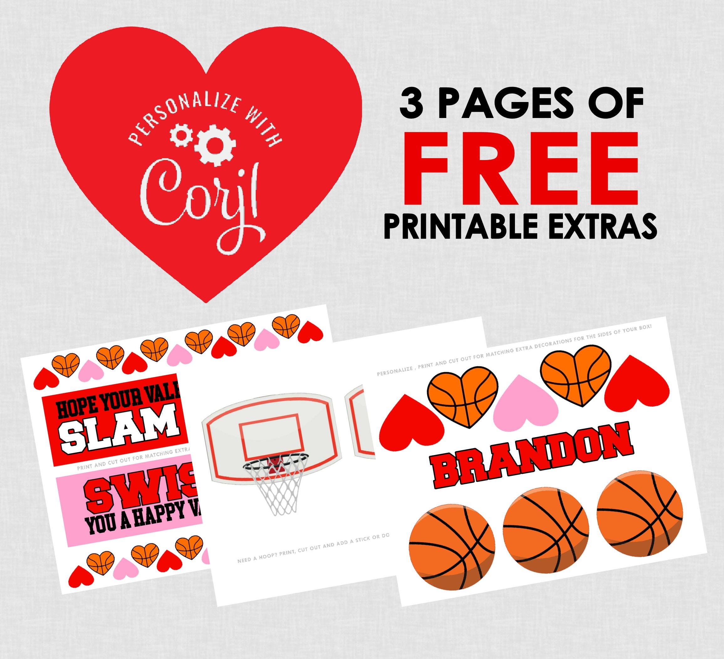 Printable Valentines Basketball Court for Box - EDITABLE INSTANT ...