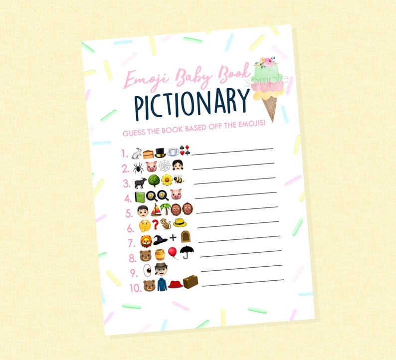 Emoji Pictionary Baby Book Ice Cream Baby Shower Game - INSTANT ...