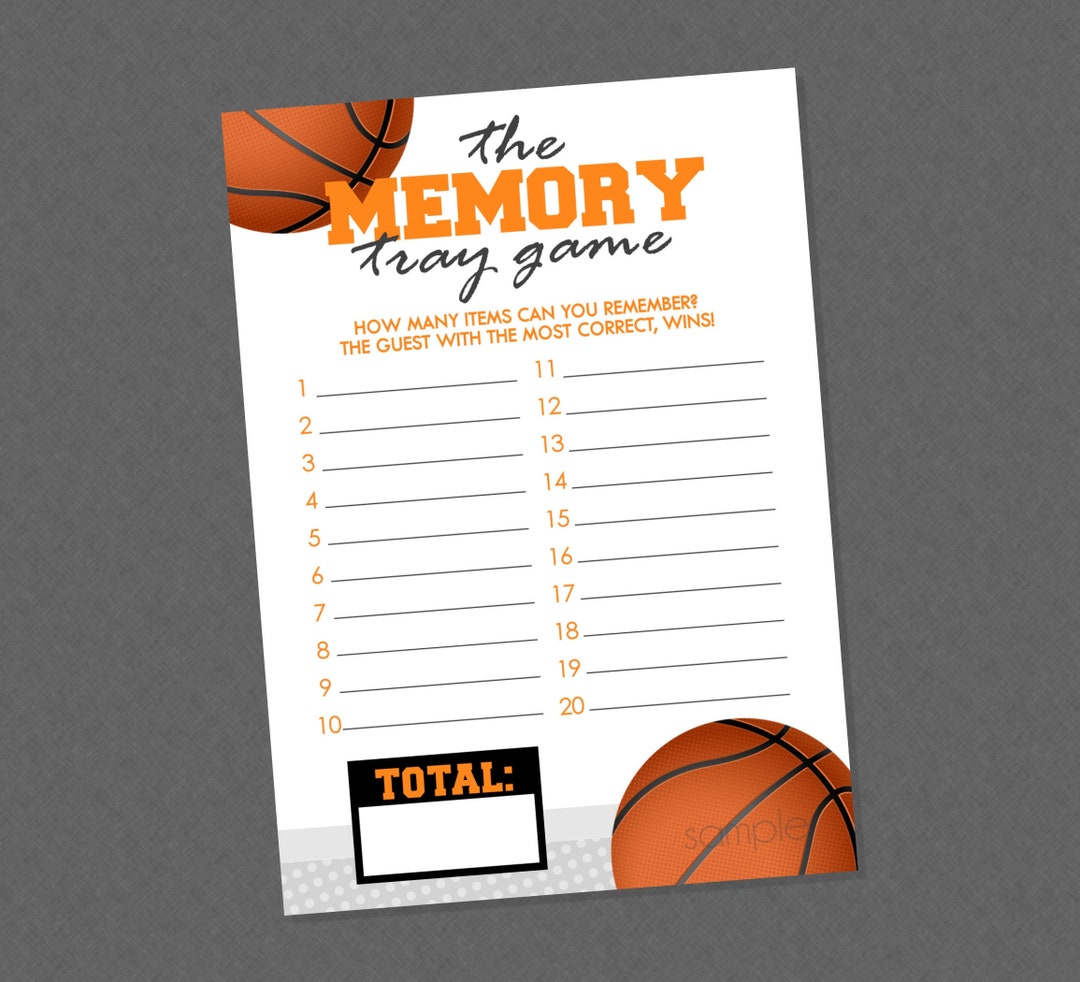 Basketball Memory Tray Baby Shower Game - INSTANT DOWNLOAD - Basketball ...