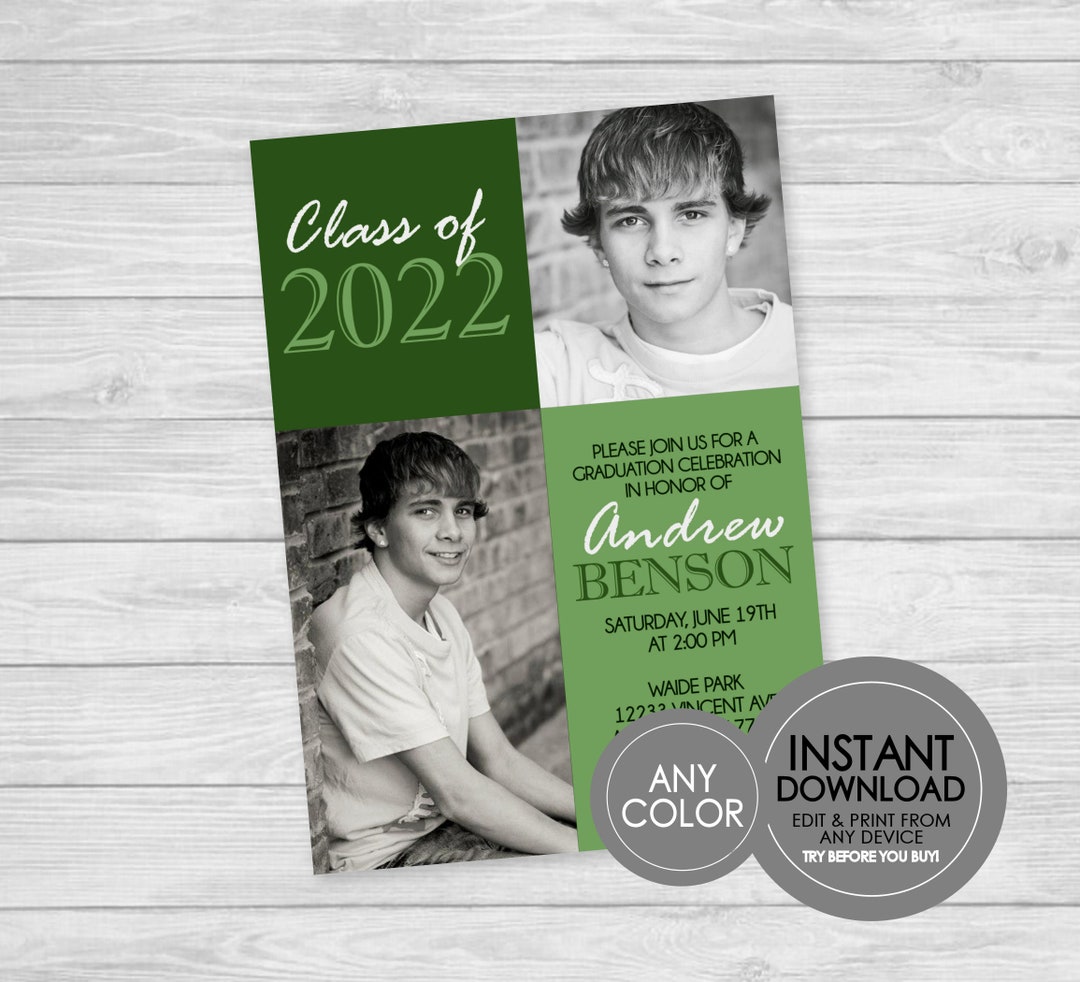 Graduation Photo Invitation EDITABLE INSTANT DOWNLOAD Any Color ...