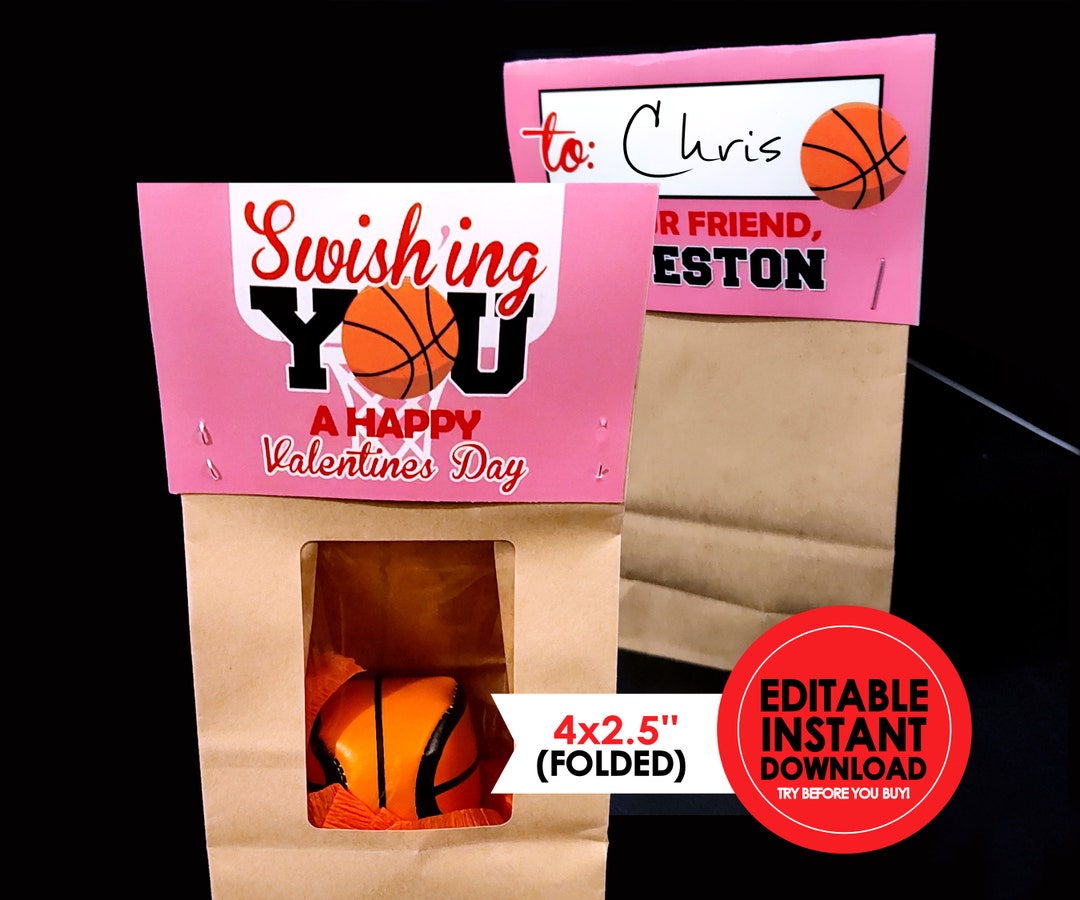 Basketball Folding Valentine Bag Toppers - EDITABLE INSTANT DOWNLOAD ...