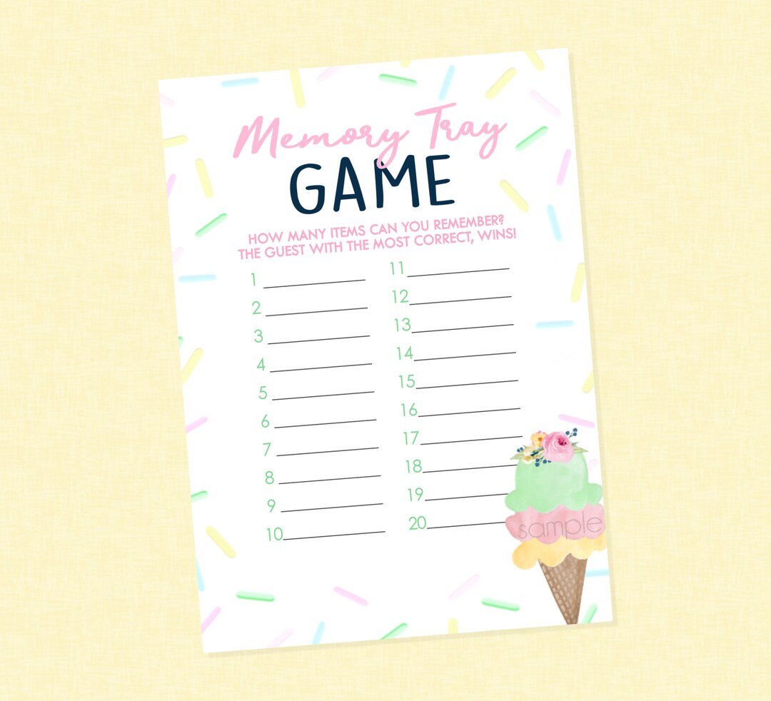 Ice Cream Memory Tray Baby Shower Game - INSTANT DOWNLOAD - Ice Cream ...