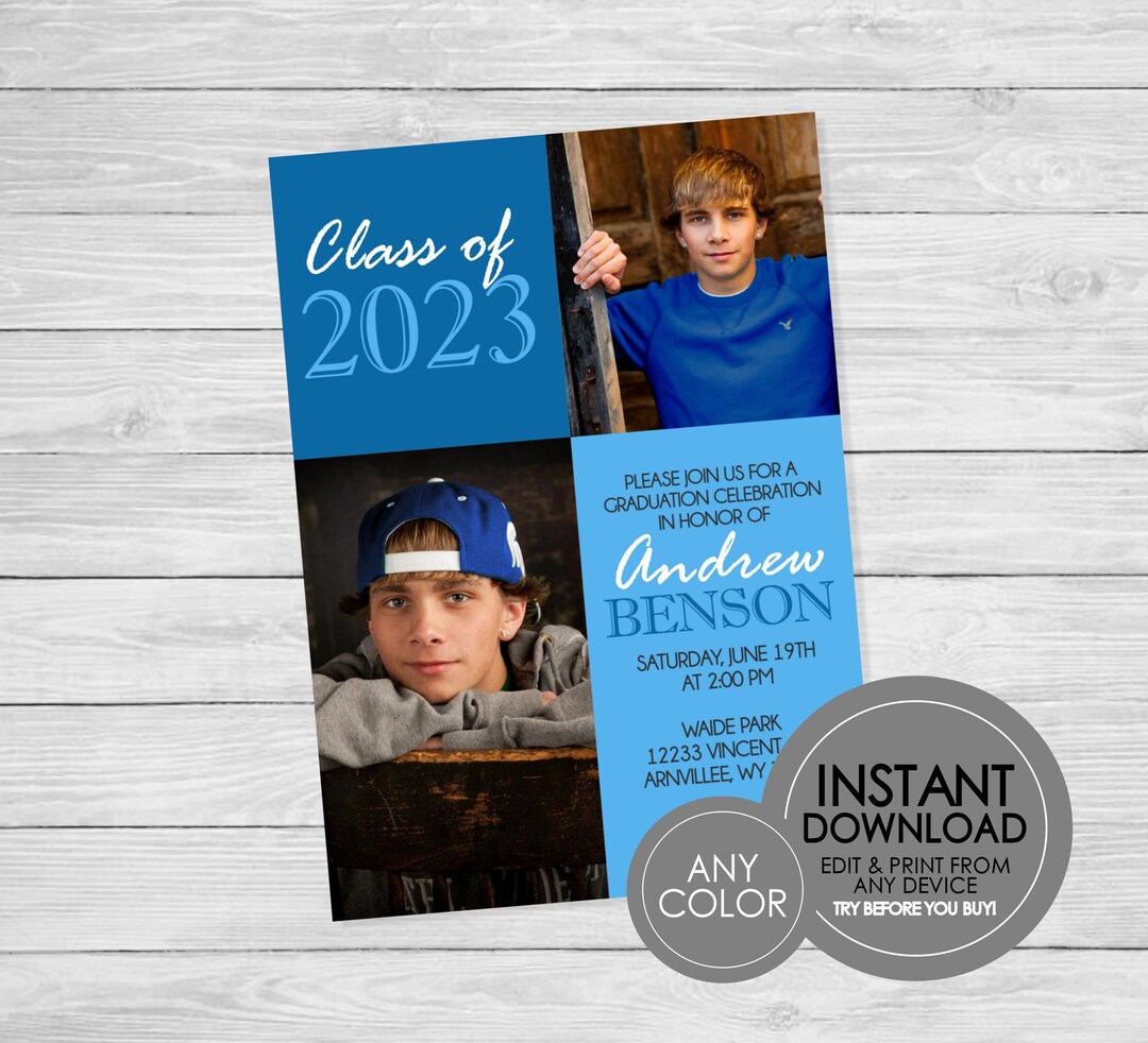 Graduation Photo Invitation EDITABLE INSTANT DOWNLOAD Any Color ...