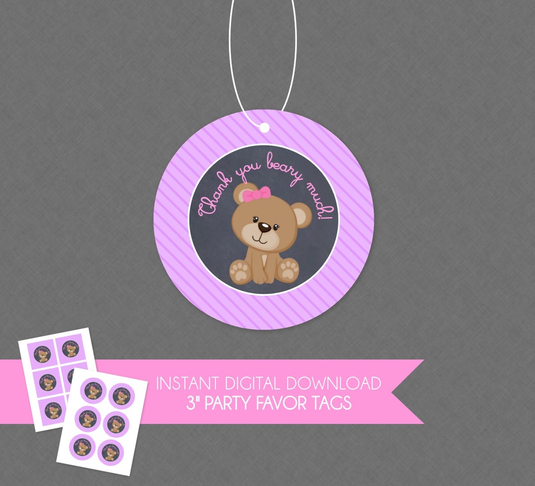 Girl Teddy Bear Thank You Favor Tag - INSTANT DOWNLOAD - Teddy Bear ...