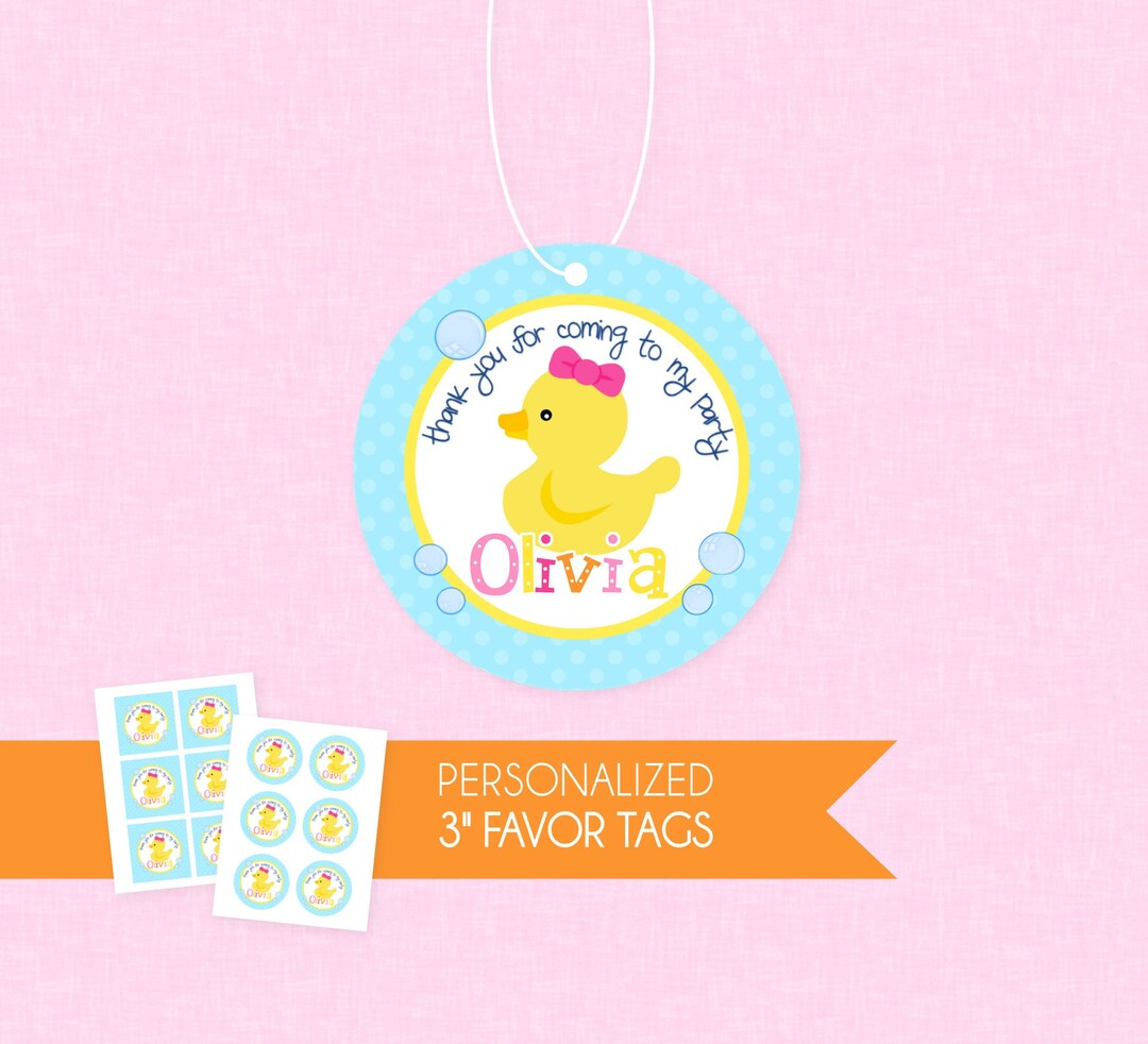Girl Rubber Duck Favor Tags, Rubber Duckie Thank You Tag, Ducky Favor ...