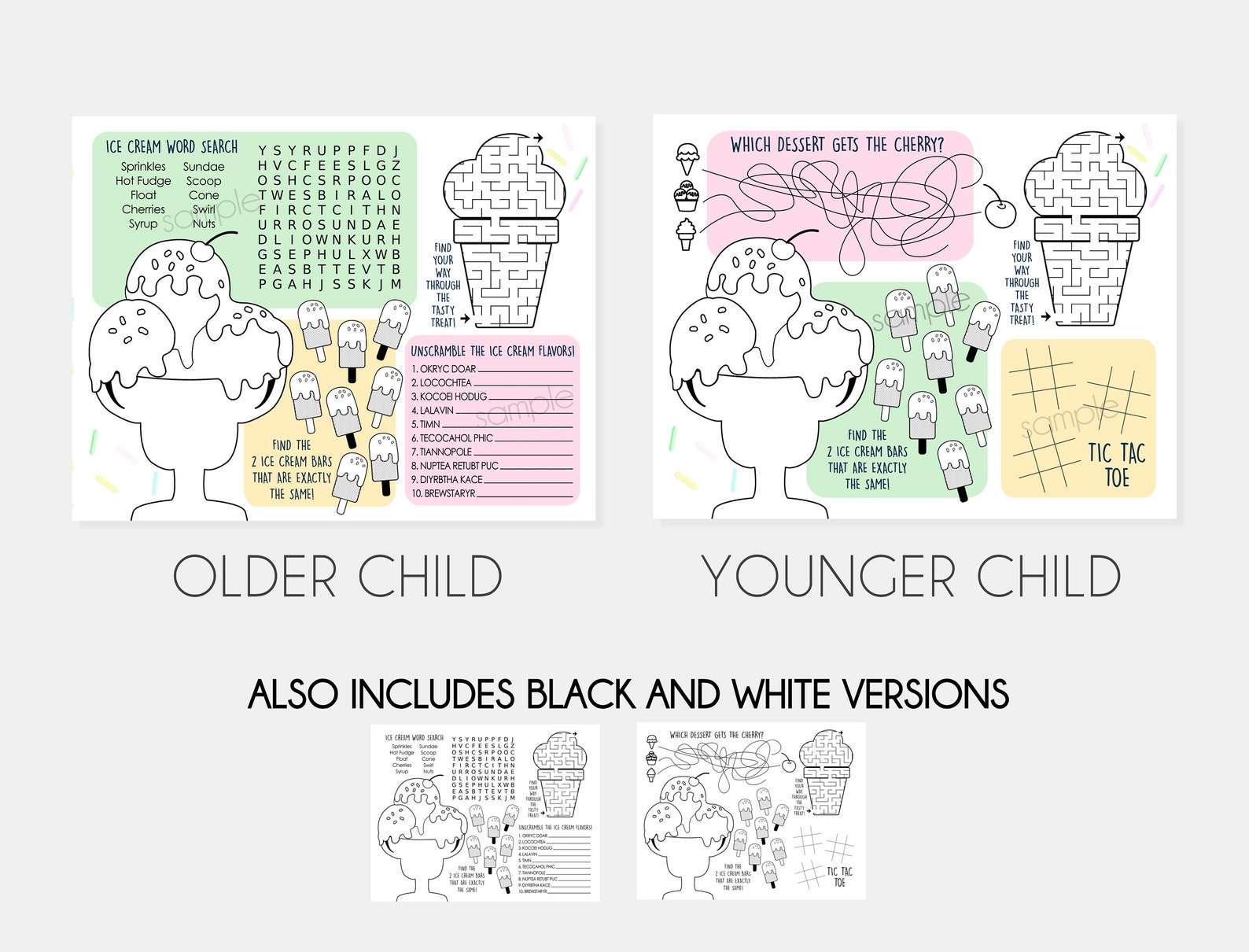 Ice Cream Party Activity Sheets INSTANT DOWNLOAD Ice Cream - Etsy