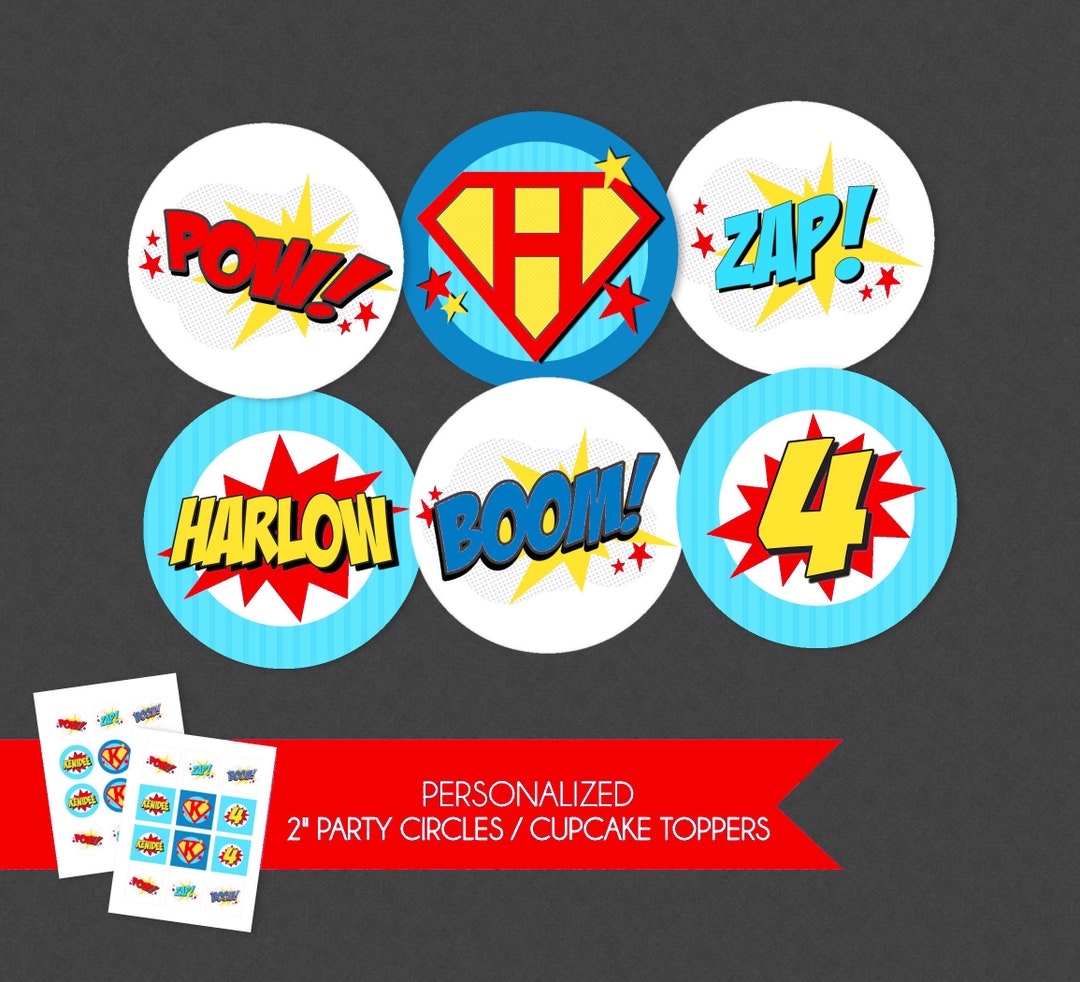 Superhero Birthday Cupcake Toppers / Party Circles Superhero - Etsy