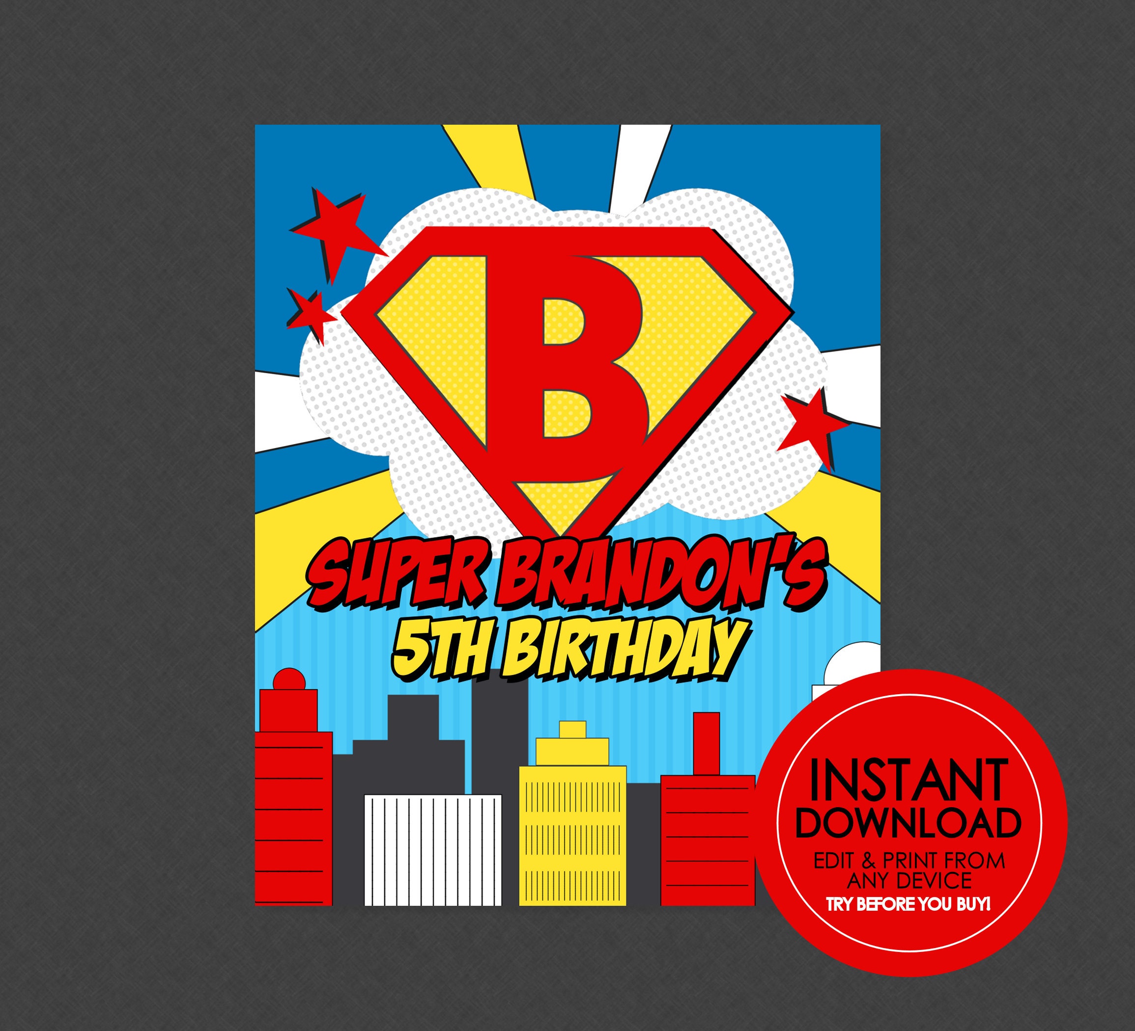 Superhero Birthday Party Sign - EDITABLE INSTANT DOWNLOAD - Superhero ...