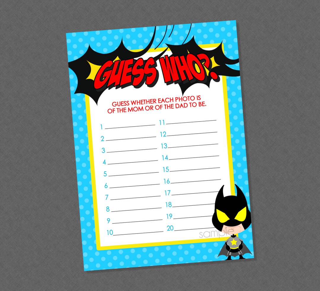 Superhero Guess Who Photo Baby Shower Game - INSTANT DOWNLOAD ...