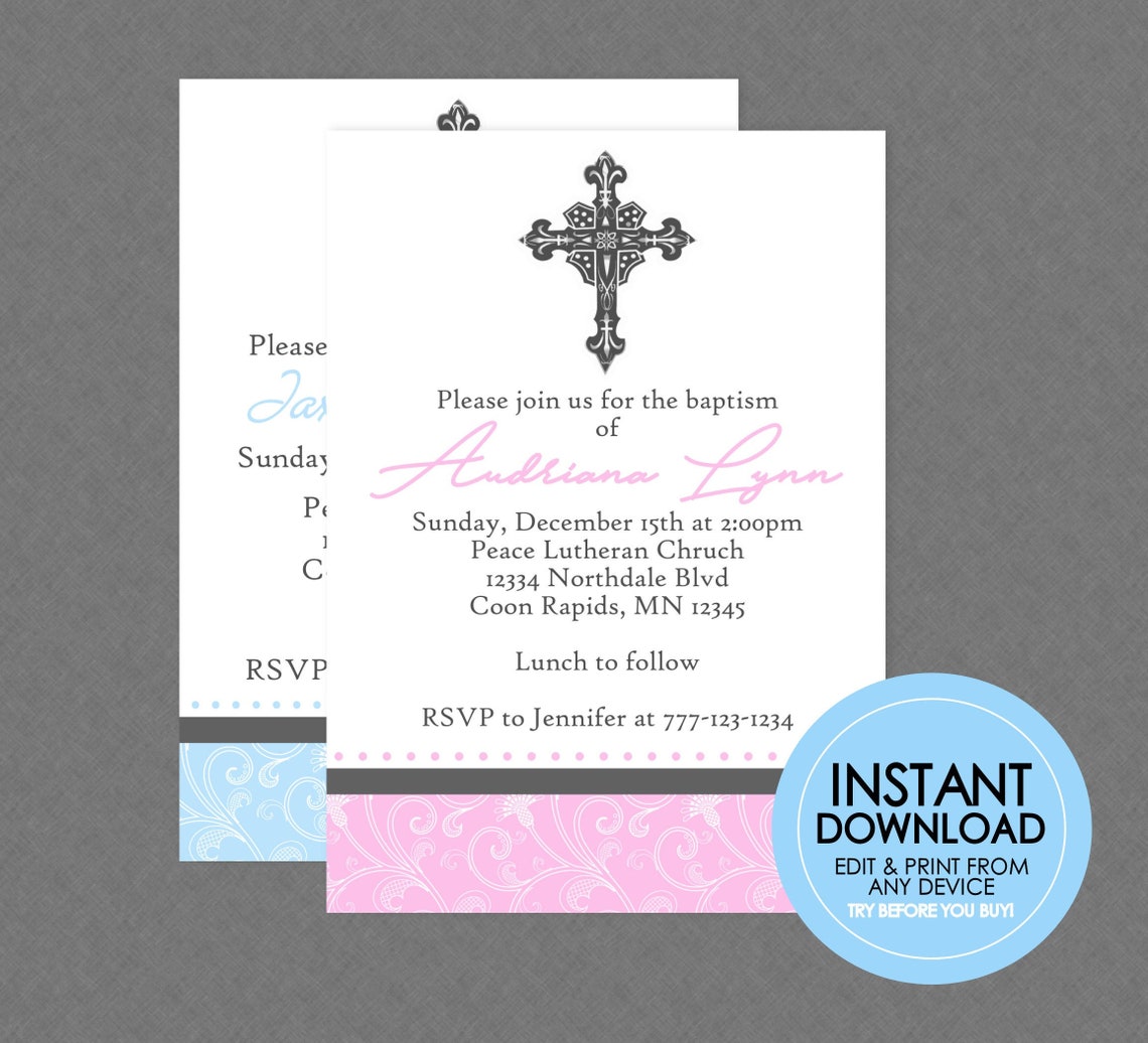 Elegant Religious Invitations EDITABLE INSTANT DOWNLOAD | Etsy