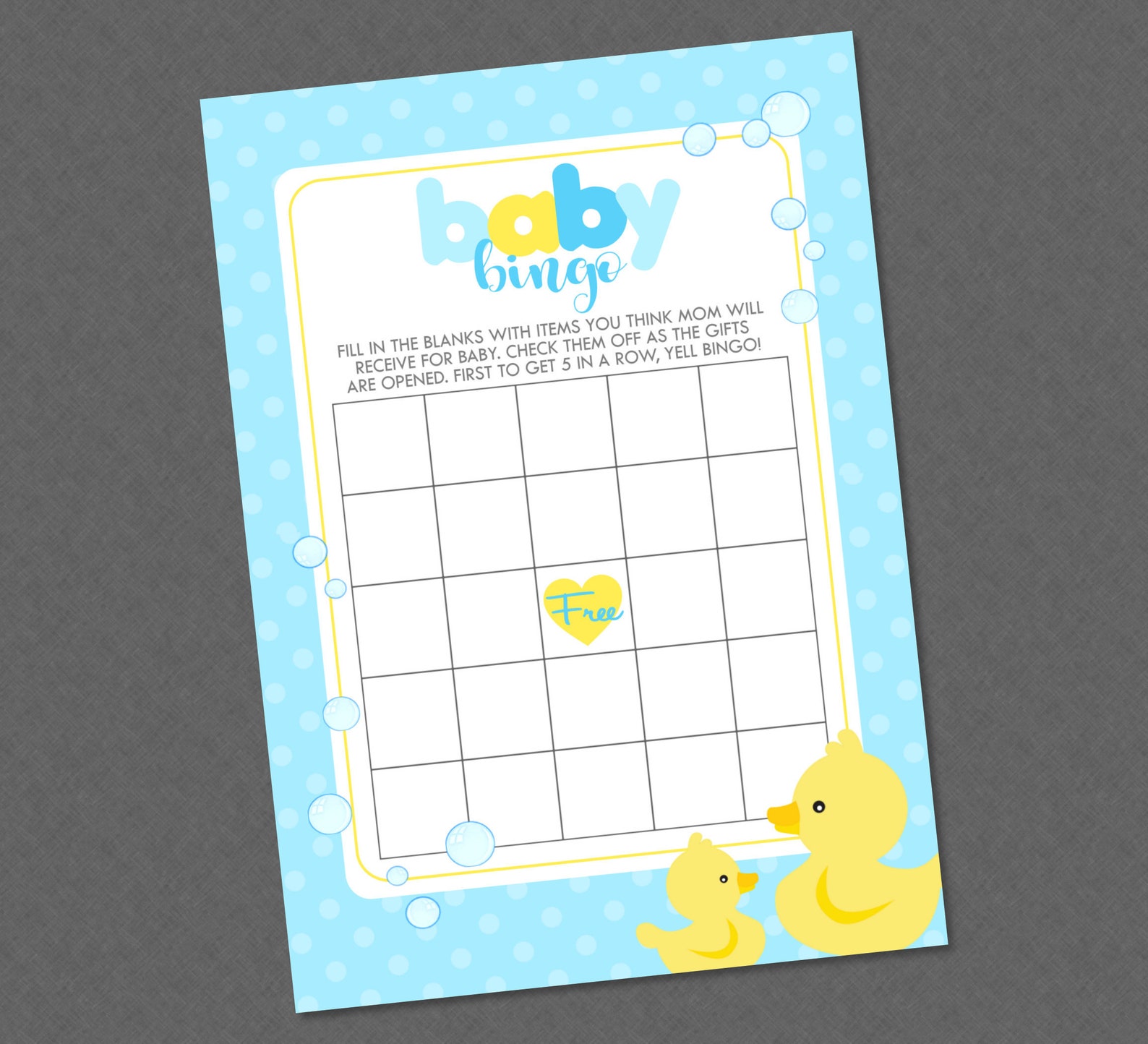 Rubber Duck Baby Shower Bingo - INSTANT DOWNLOAD - Ducky Shower Games ...