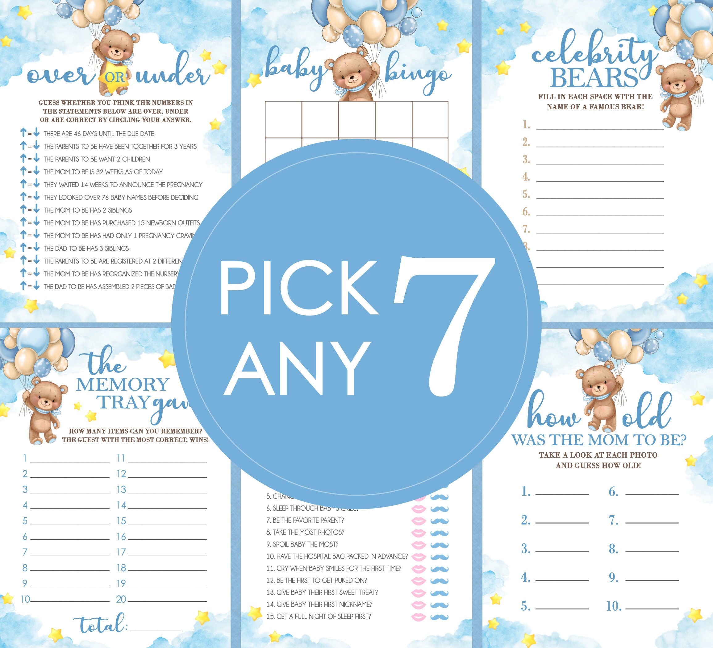 Bear Baby Shower Games - PICK ANY 7 - 30 Games to Choose From - Bearly ...