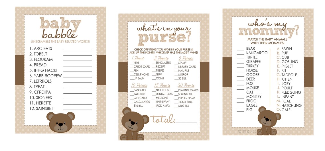 Teddy Bear Printable Baby Shower Games Party Pack of 7 - Etsy Australia