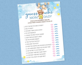 Teddy Bear Baby Shower Game Guess Who, Baby Shower Game Mommy or Daddy ...