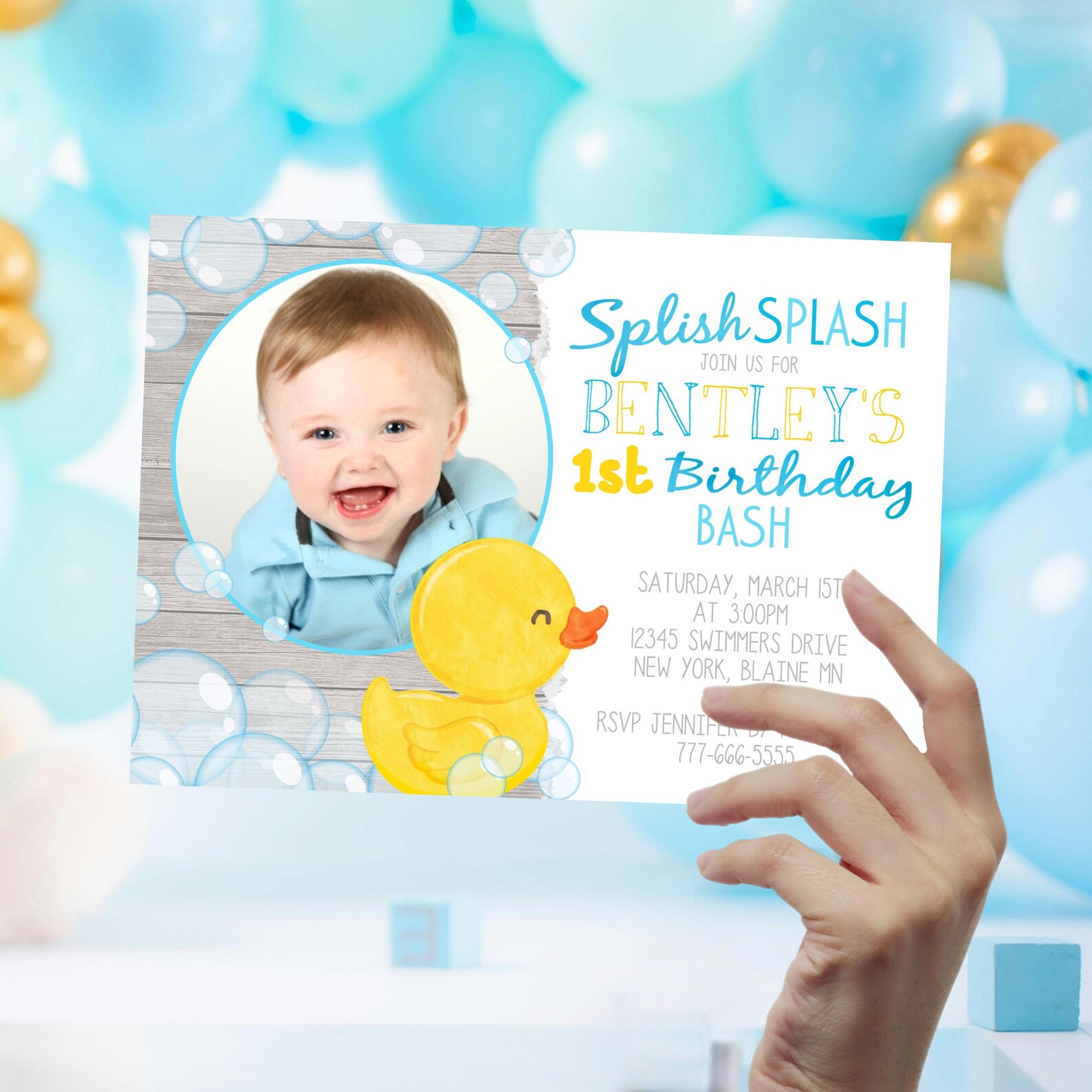 Rubber Duck Photo Birthday Invitation - EDITABLE INSTANT DOWNLOAD ...