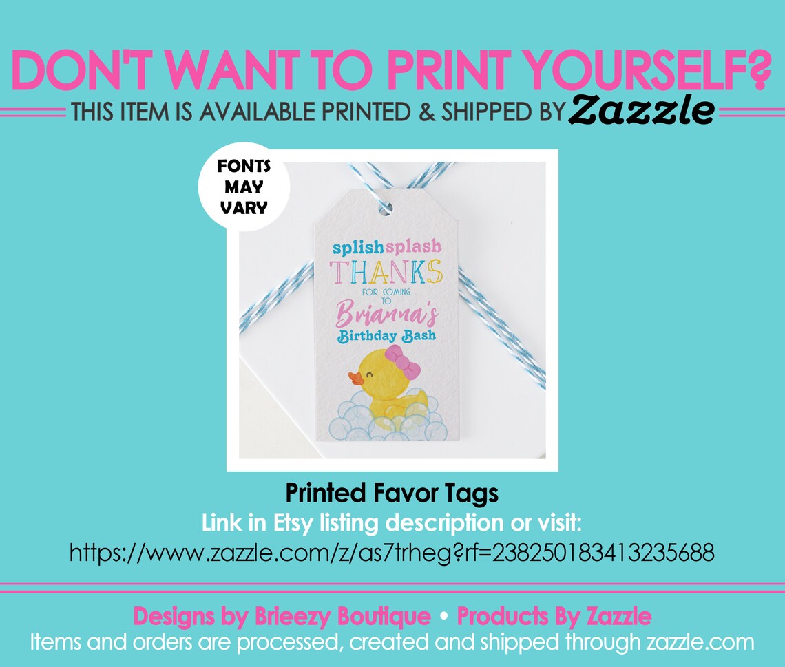 Girl Rubber Duck Birthday Favor Tag - INSTANT DOWNLOAD - Duckie ...