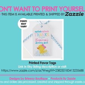 Girl Rubber Duck Birthday Favor Tag - INSTANT DOWNLOAD - Duckie ...