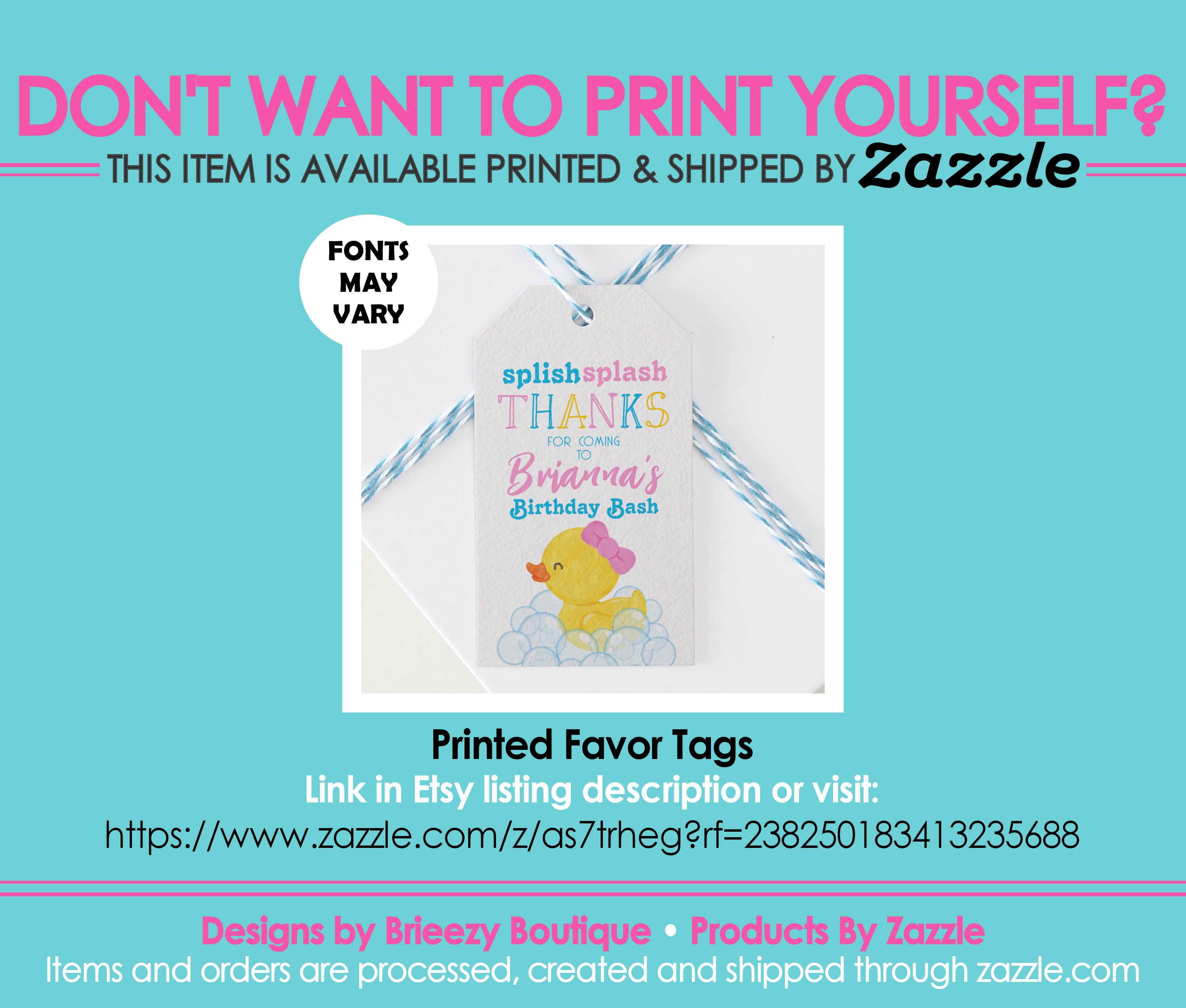 Girl Rubber Duck Birthday Favor Tag - INSTANT DOWNLOAD - Duckie ...