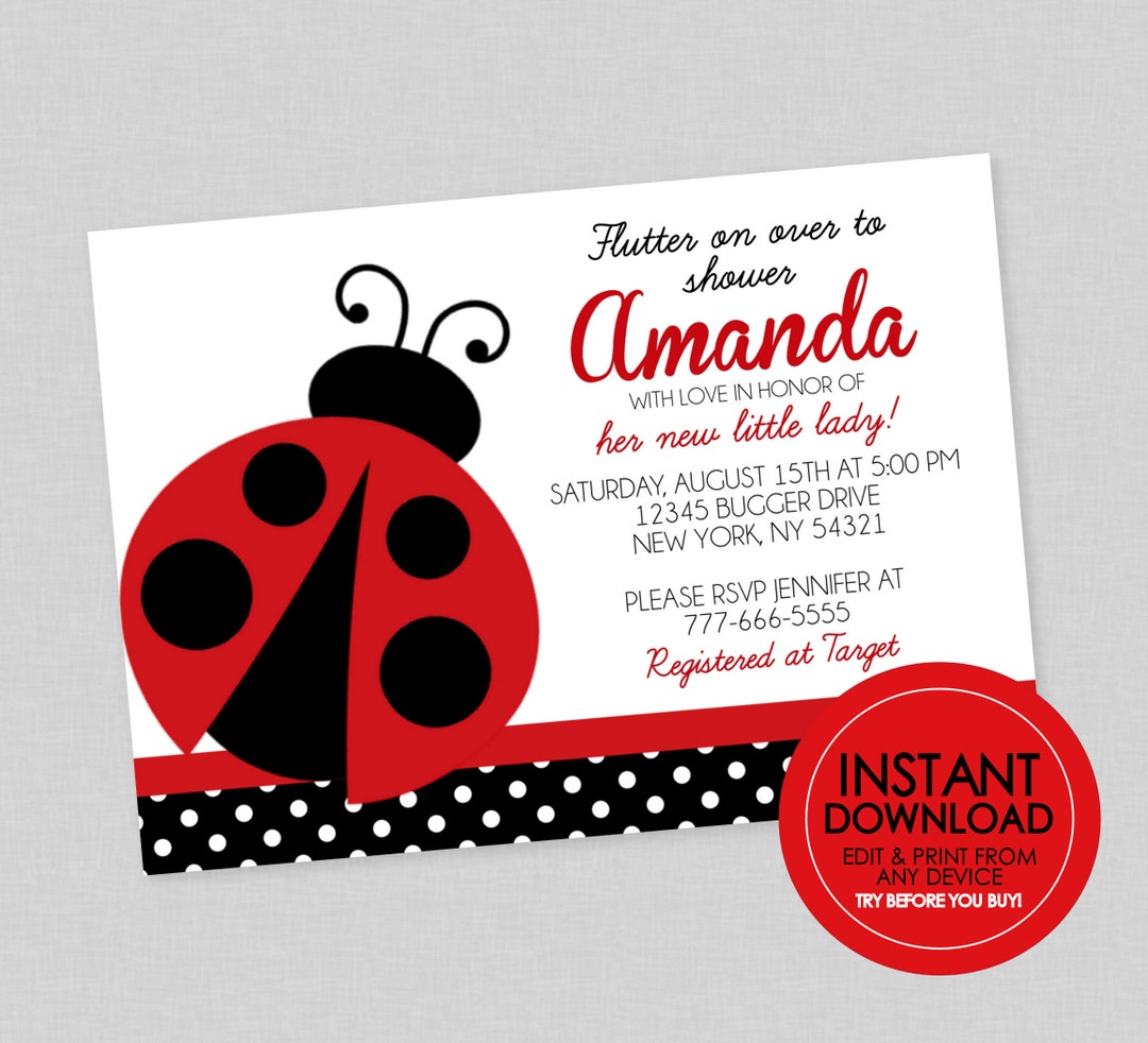 Lady Bug Baby Shower Invitation - INSTANT DOWNLOAD - Edit & Print From ...