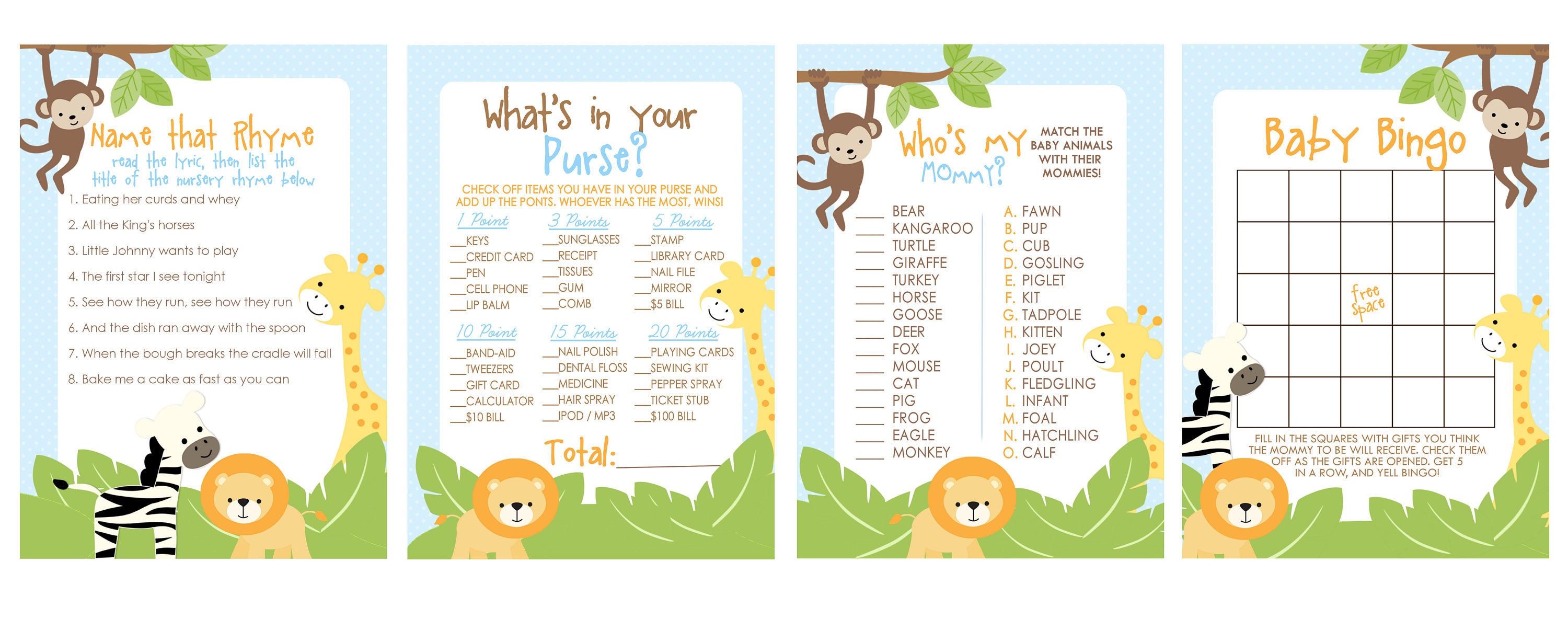 Safari Baby Shower Game Pack - INSTANT DOWNLOAD - Jungle Baby Shower ...