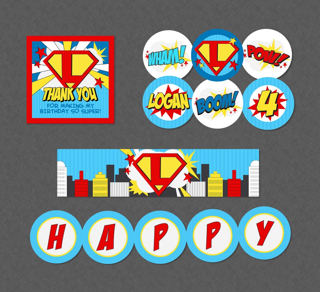 Emblem Superhero Birthday Mini Party Pack Superhero Birthday - Etsy