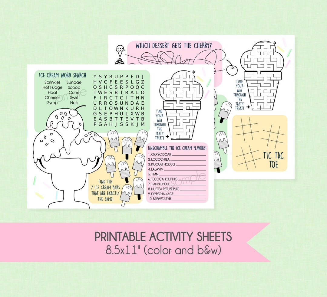 Ice Cream Party Activity Sheets - INSTANT DOWNLOAD - Ice Cream Party ...