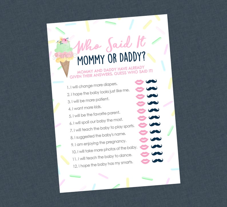 Guess Who Said It Ice Cream Baby Shower Game - INSTANT DOWNLOAD - Ice ...