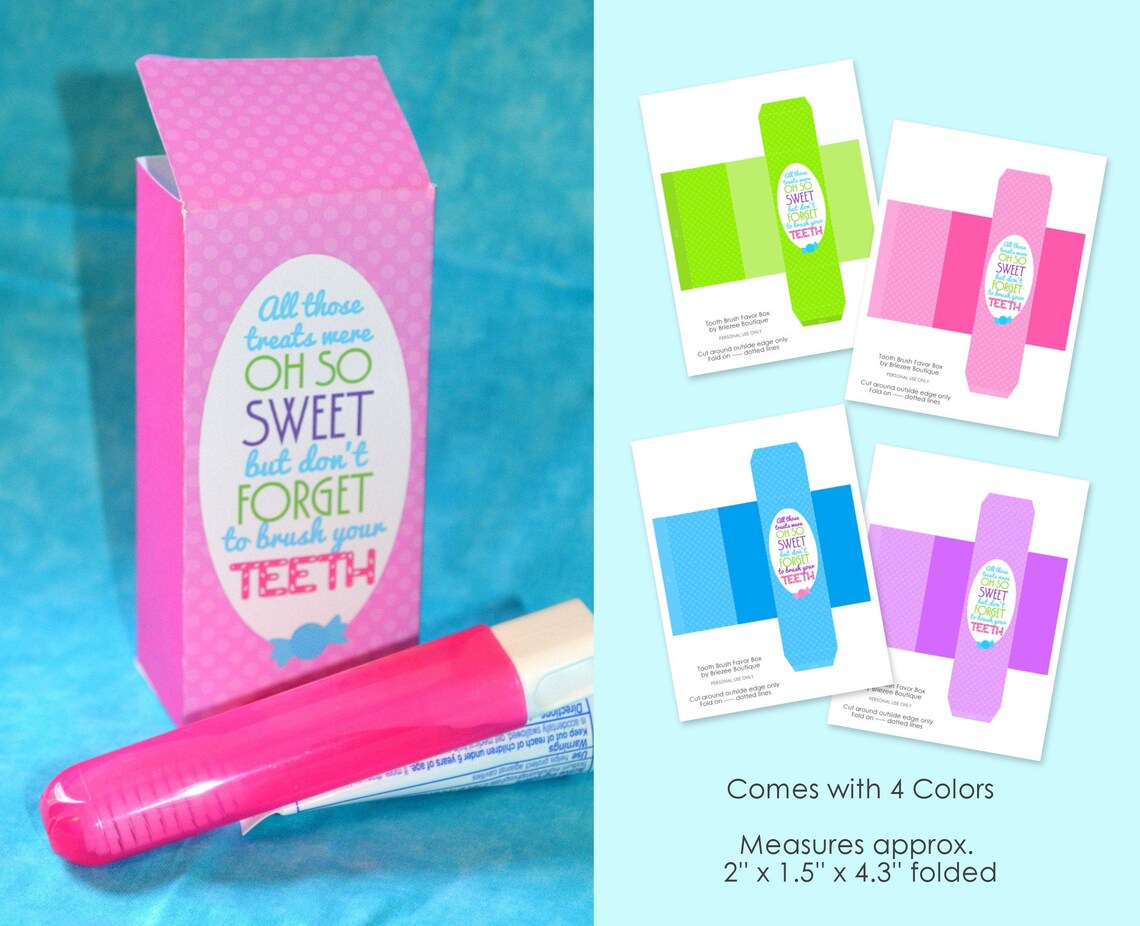 Mini Tooth Brush Favor Box 4 Printable Colors INSTANT - Etsy