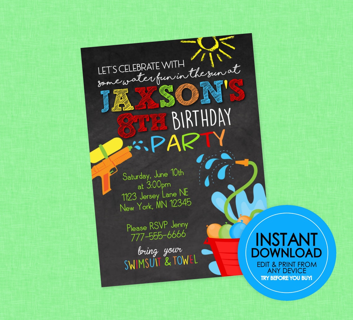 Water Fun Birthday Invitation EDITABLE INSTANT DOWNLOAD - Etsy
