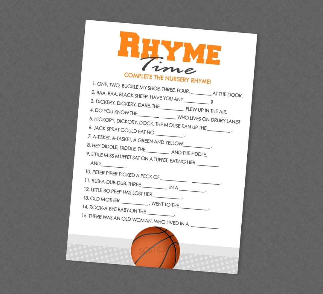 Basketball Nursery Rhyme Shower Game INSTANT DOWNLOAD Basketball Baby ...