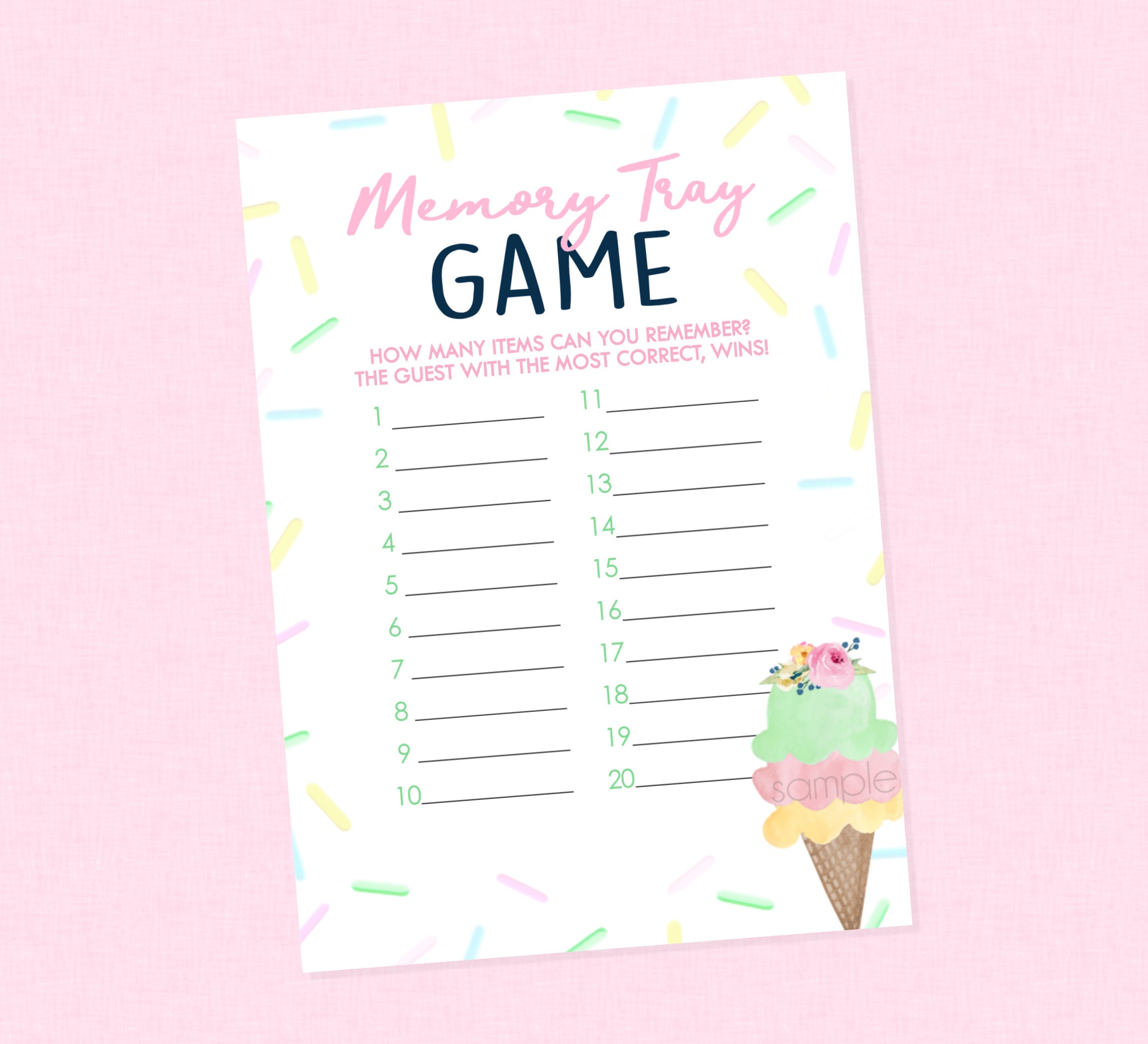 Ice Cream Memory Tray Baby Shower Game - INSTANT DOWNLOAD - Ice Cream ...