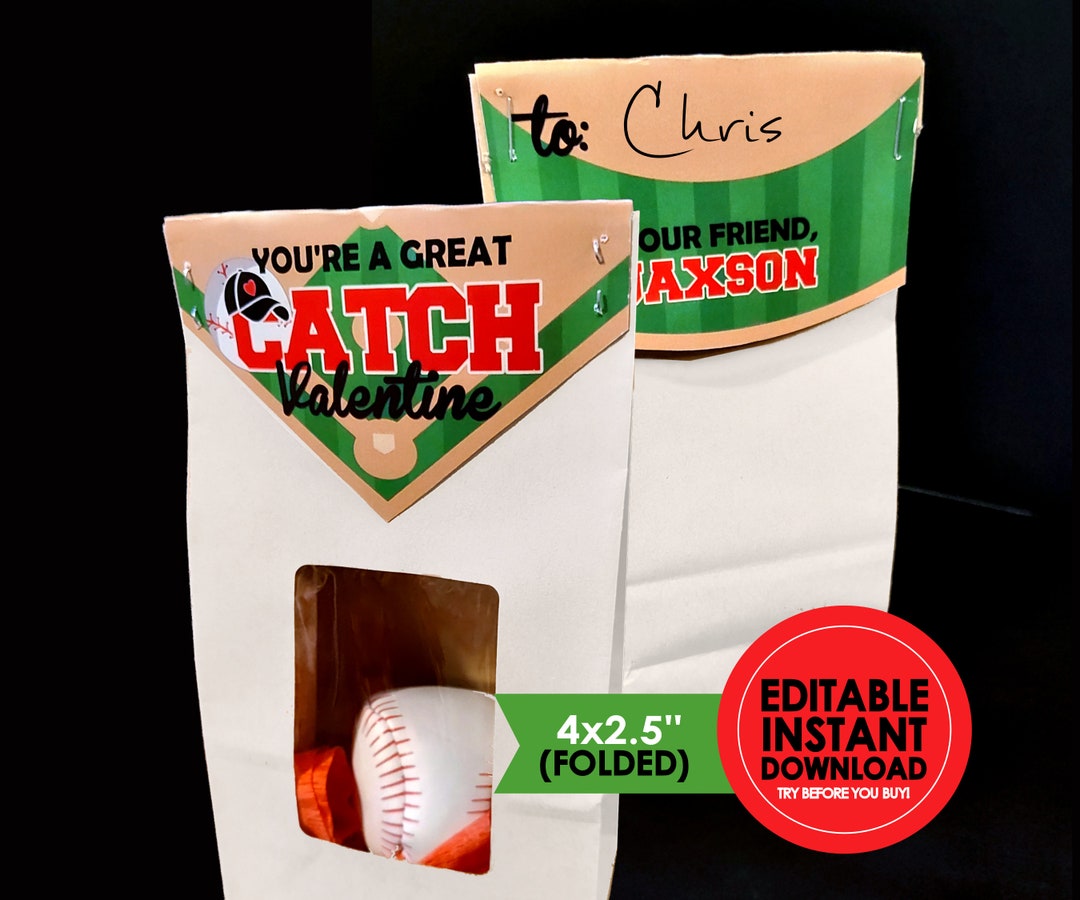 Baseball Field Folding Valentine Bag Toppers - EDITABLE INSTANT ...