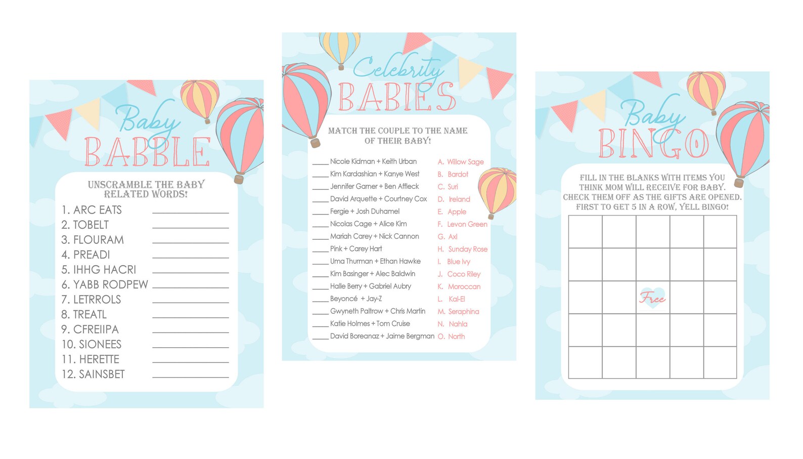 Pastel Balloon Baby Shower Game Pack INSTANT DOWNLOAD - Etsy