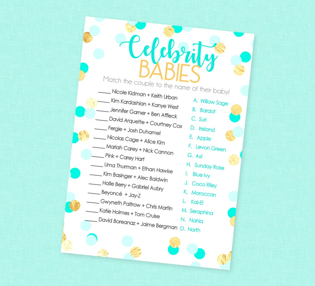 Mint & Gold Confetti Celebrity Babies Shower Game - INSTANT DOWNLOAD ...