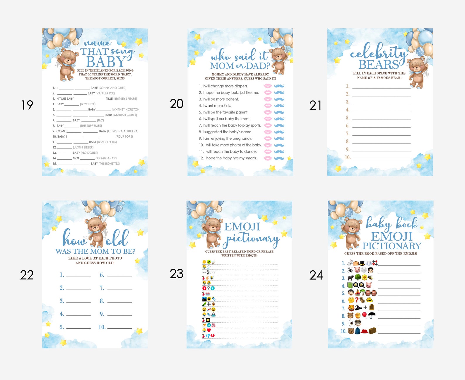Bear Baby Shower Games - PICK ANY 10 - 30 Games to Choose From - Bearly ...