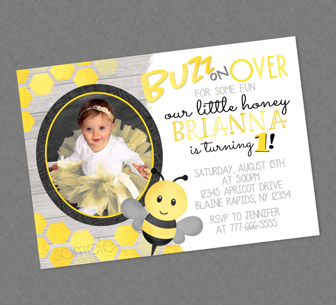 Bee Birthday Invitation Bee Photo Invitations Bee 1st | Etsy