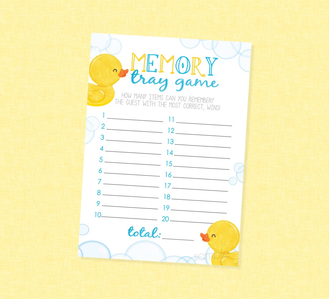 Rubber Duck Memory Tray Baby Shower Game - INSTANT DOWNLOAD - Duck Baby ...