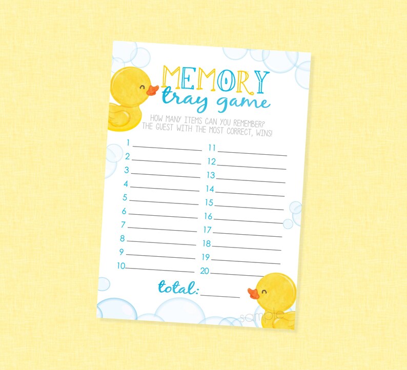 Rubber Duck Memory Tray Baby Shower Game - INSTANT DOWNLOAD - Duck Baby ...